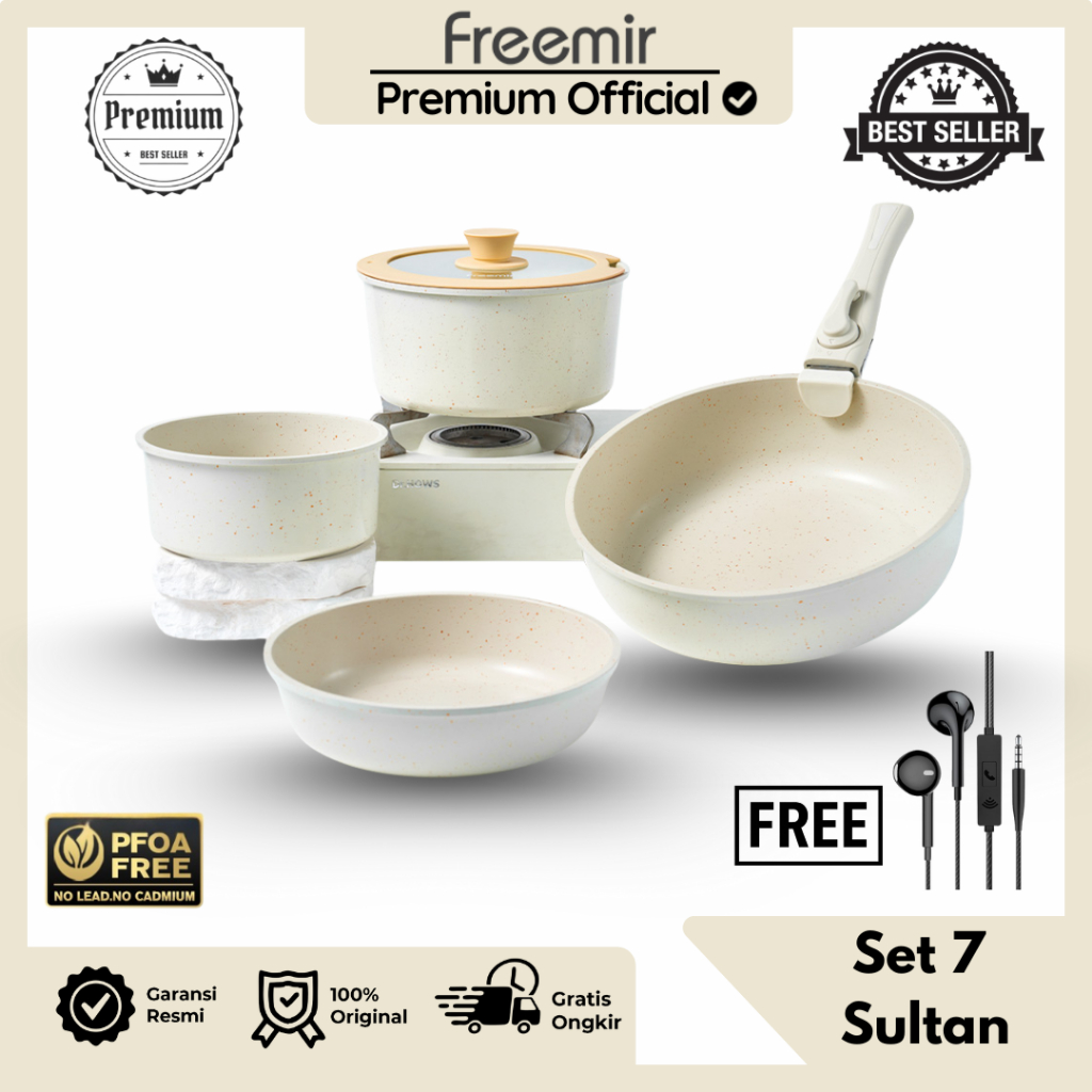 Jual [PREMIUM] freemir Set Panci Wajan 4 in 1 Anti Lengket Gagang Lepas ...