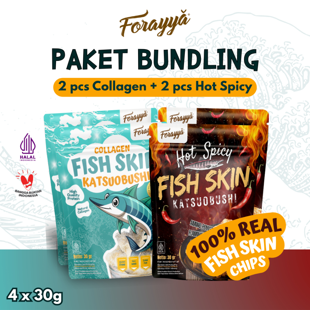 Jual Paket Mix Fish Skin Chips Katsuobushi Collagen (2) Spicy (2) 30gr ...