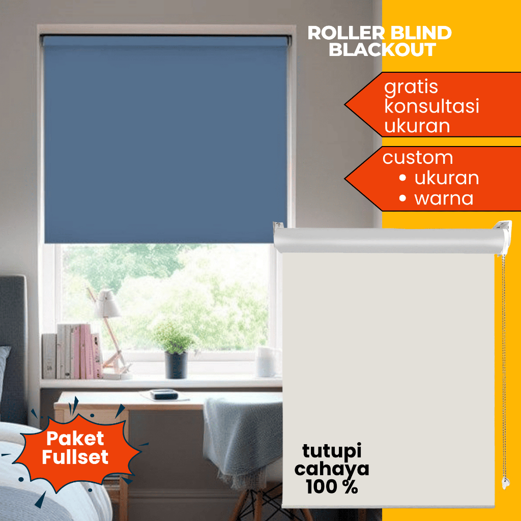 Jual Roller Blind Blackout Custom Ukuran/Tirai Gulung Jendela Kamar ...