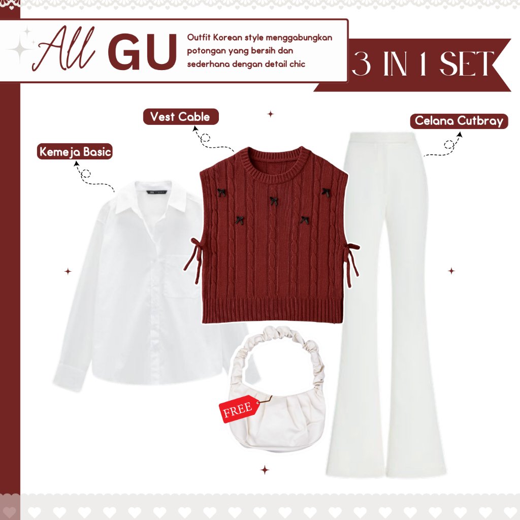 Jual Outfit Remaja Kekinian 3 In 1 Set ( Cable Vest , Kemeja Basic ...