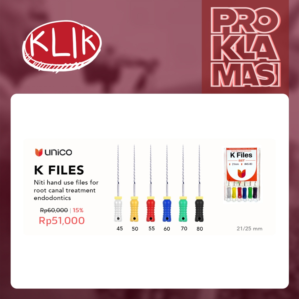 Jual KLIK DENTAL UNICO K-Files Hand File size 21mm/ 25mm/31mm Endo File ...