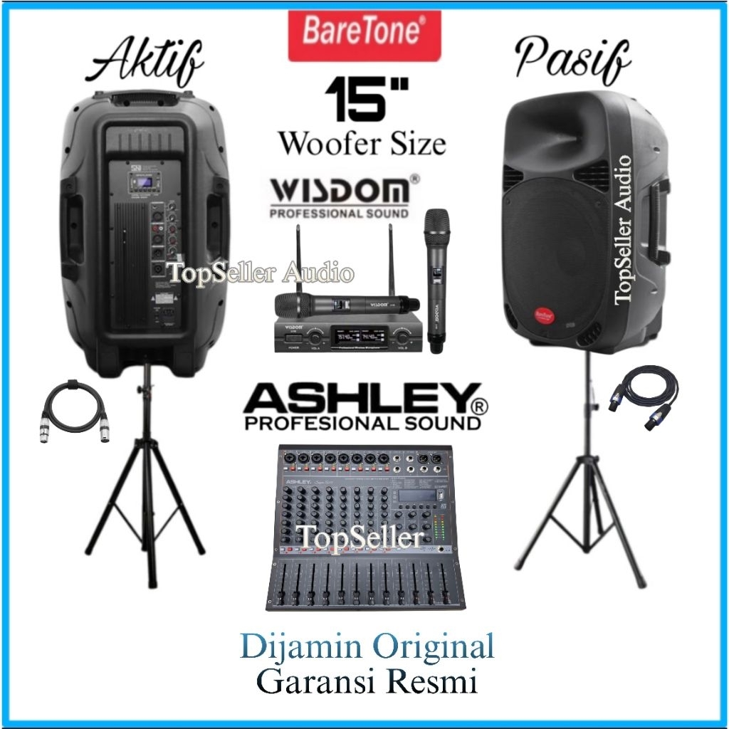 Jual Paket Sound System Karaoke Speaker 15 Inch Aktif & Pasif BareTone Mixer Ashley Super V10 ...
