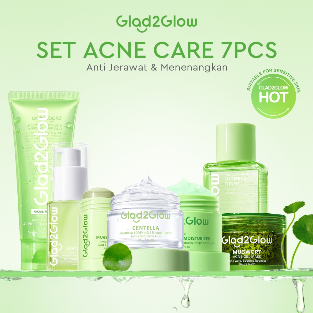Jual Glad2Glow Acne bundle 7in1 paket Skincare-Moisturizer+Serum ...