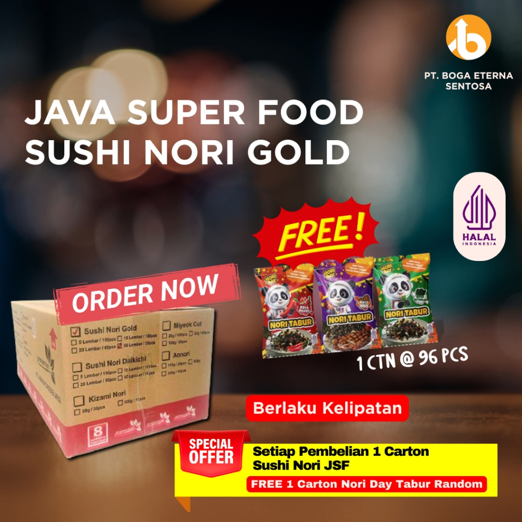 Jual JAVA SUPER FOOD SUSHI NORI per Carton (HARGA GROSIR) (Rumput Laut ...