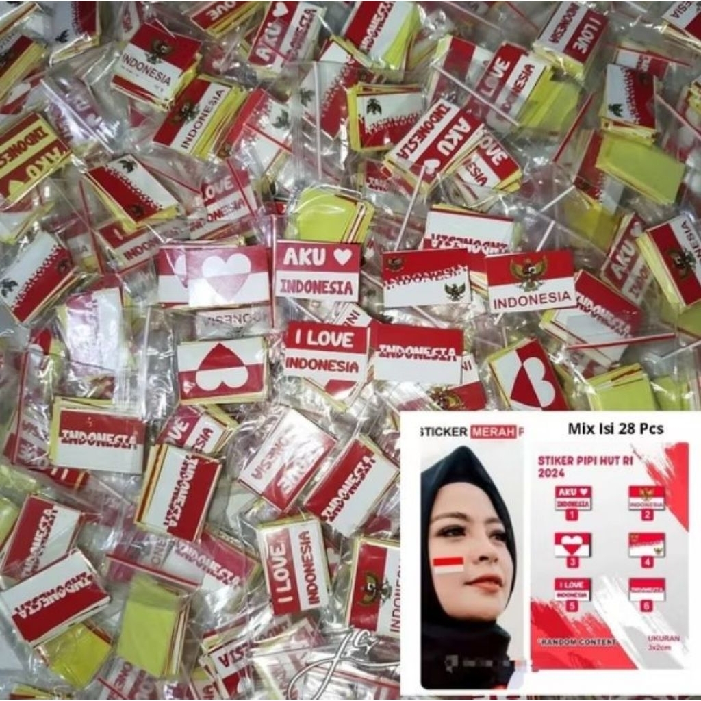 Jual 28 pcs stiker pipi bendera merah putih sticker pipi hut ri ...