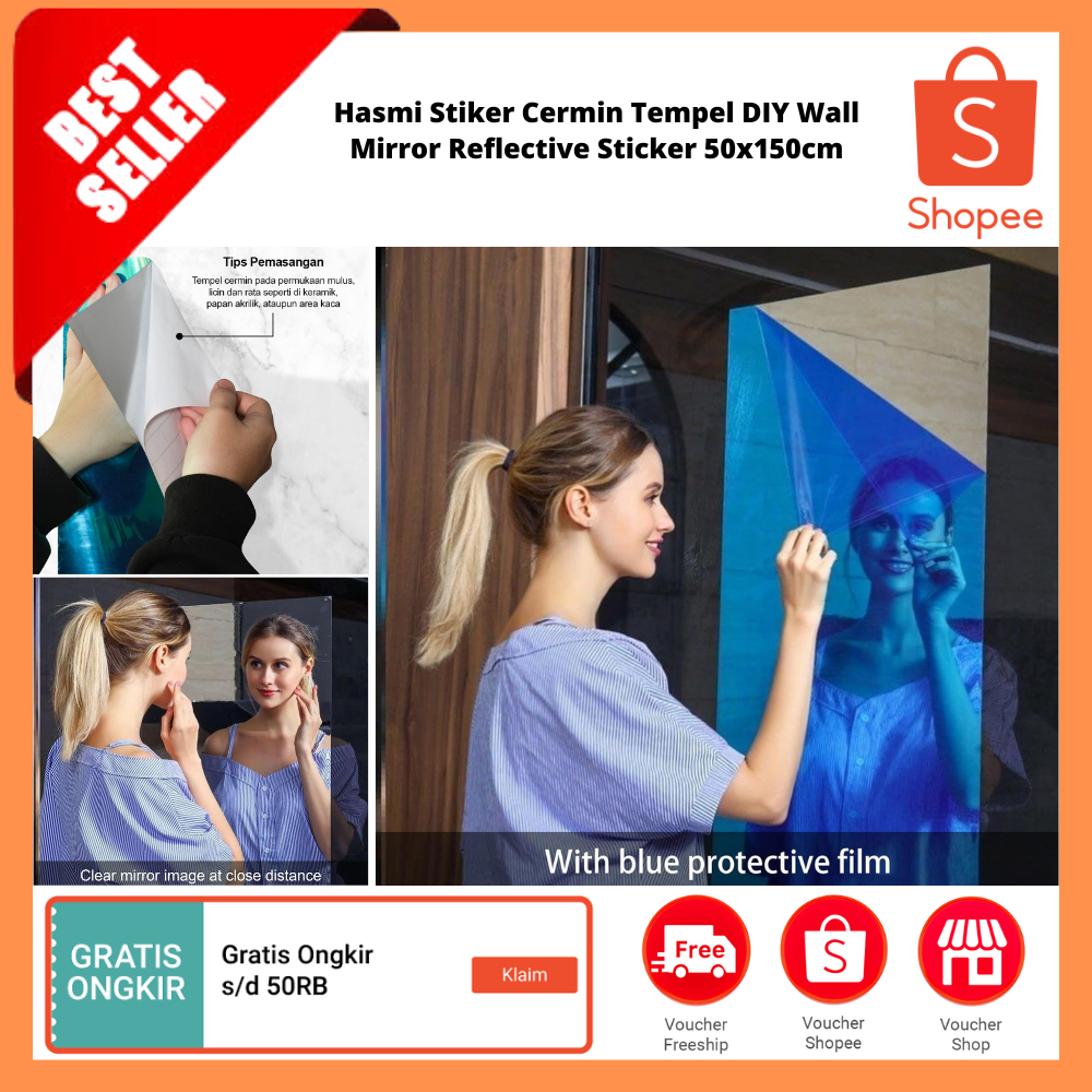 Jual Stiker Cermin Tempel DIY Wall Mirror Reflective Sticker 50x150cm ...