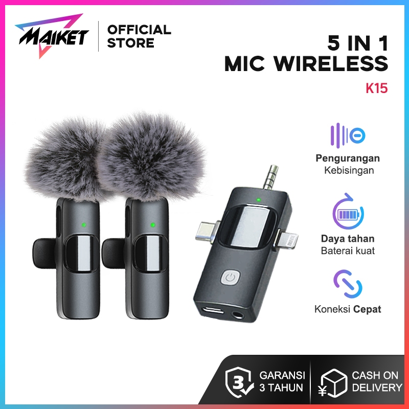 Jual MAIKET 3 in 1 Mic Wireless Clip On Microphone Wireless Mic ...