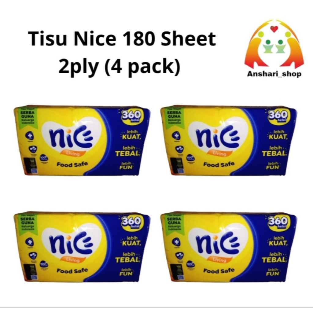 Jual tissue Nice 180 sheet 4 pack (4 pcs) | Shopee Indonesia