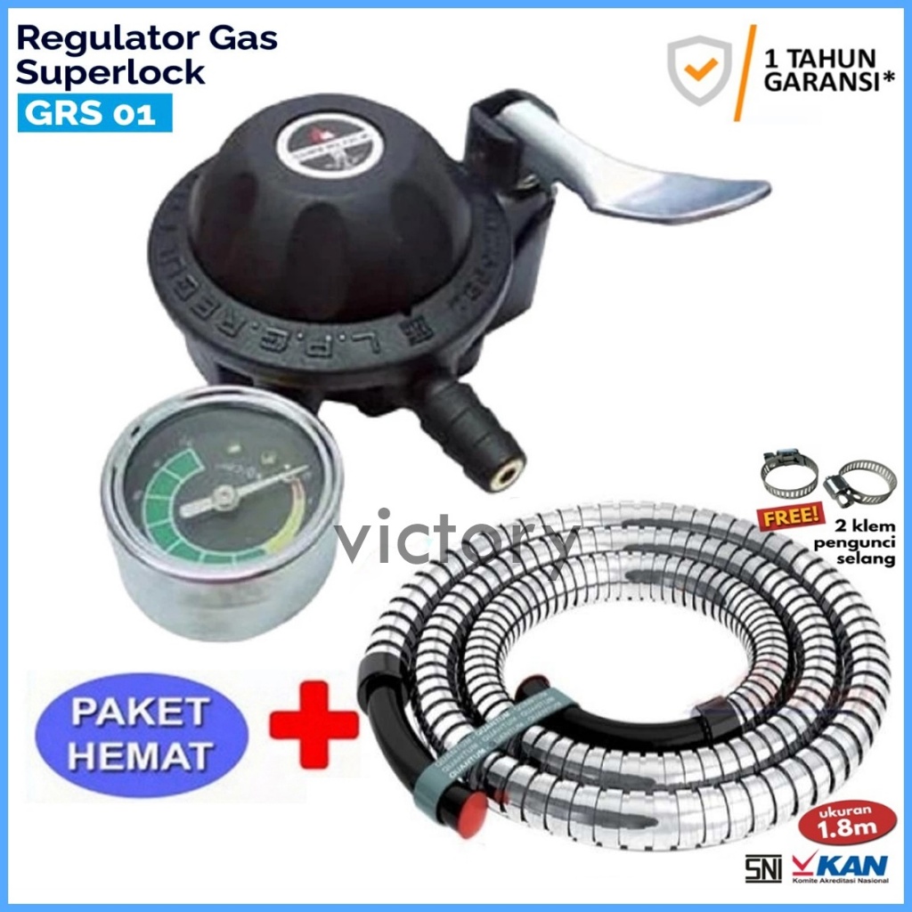 Jual Regulator Gascomp Superlock GRS 01 + Selang Gas1.8 Meter | Shopee ...