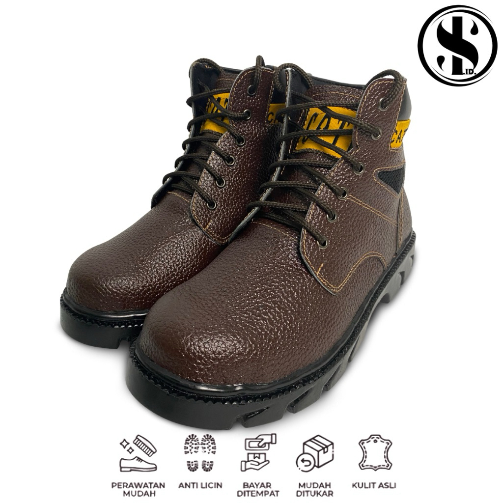 Jual Sepatu Boot Caterpillar Coklat 100% Kulit High Sepatu Boot Tali ...