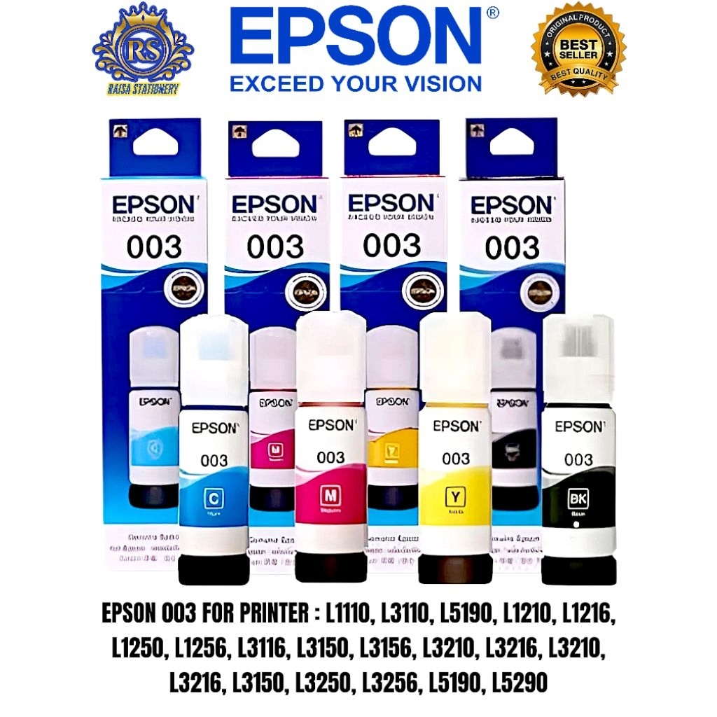 Jual PAKET 1 SET TINTA EPSON 003 ORIGINAL PRINTER SERIES L1110, L3110 ...