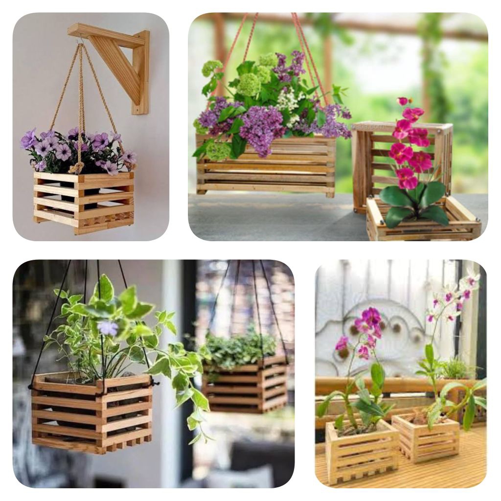 Jual Aneka pot gantung bunga hias tempurung batok kayu bambu rotan ...