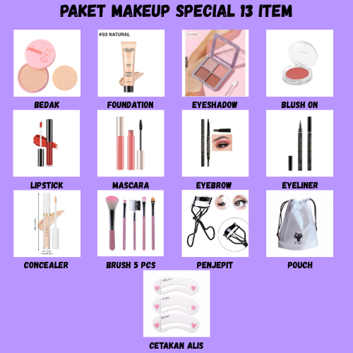 Jual PAKET MAKEUP WAJAH LENGKAP SPESIAL 13 ITEM SET MAKE UP TOTAL 13 ...