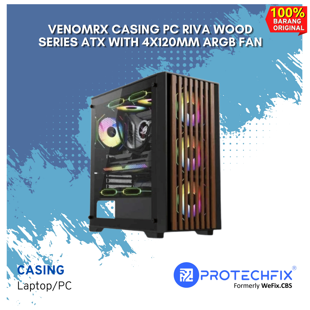 Jual VenomRX Casing PC Riva Wood Series ATX With 4x120mm ARGB Fan ...