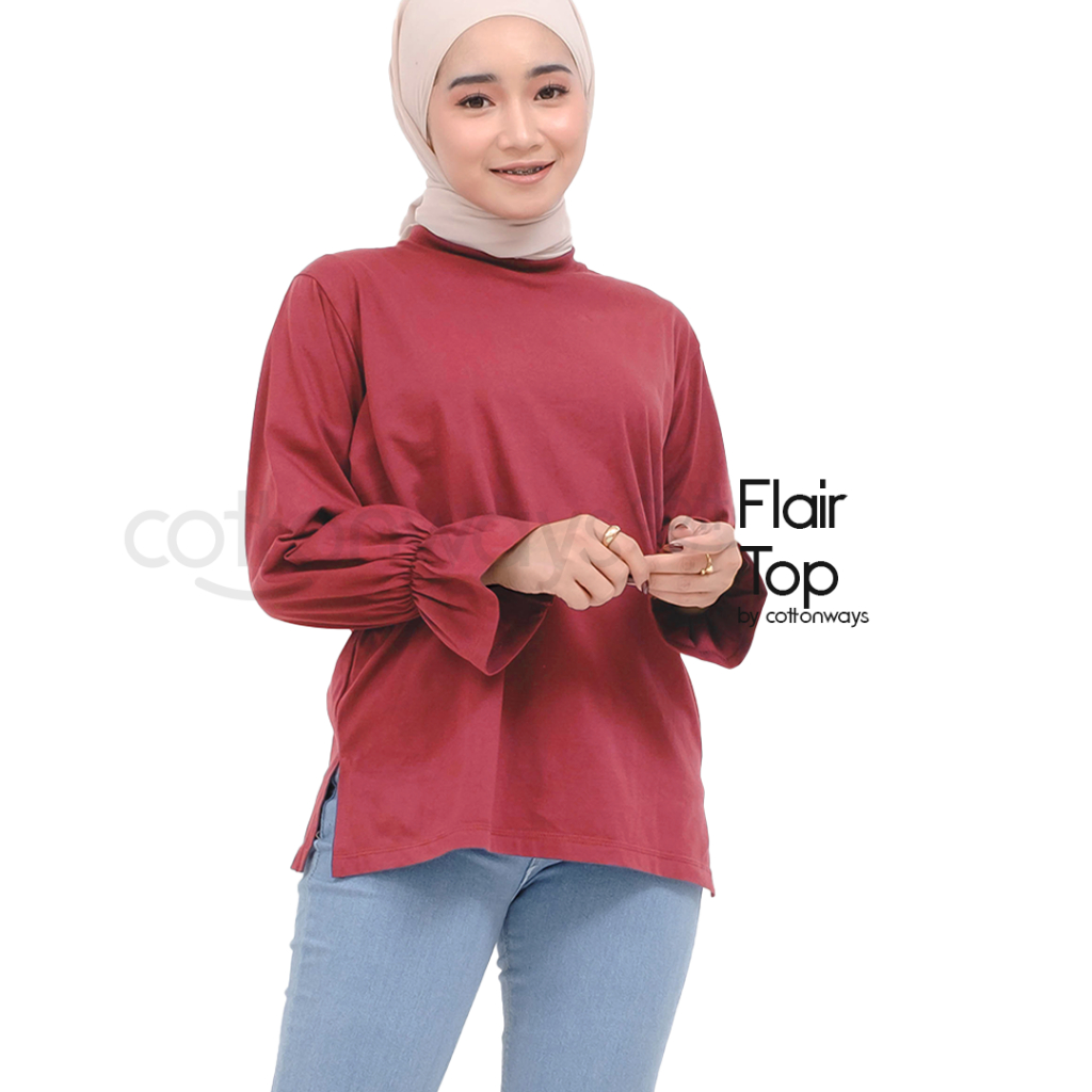 Jual COTTONWAYS | Flair Top Blouse Kaos Tangan Ruffle Bahan Cotton ...