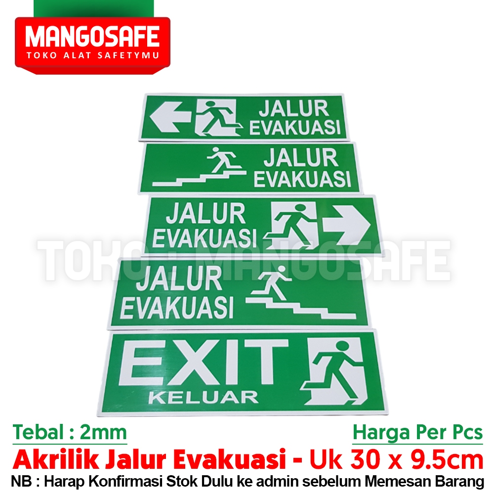 Jual Papan Safety Sign Akrilik Jalur Evakuasi Exit Hijau 30 x 9.5 cm ...