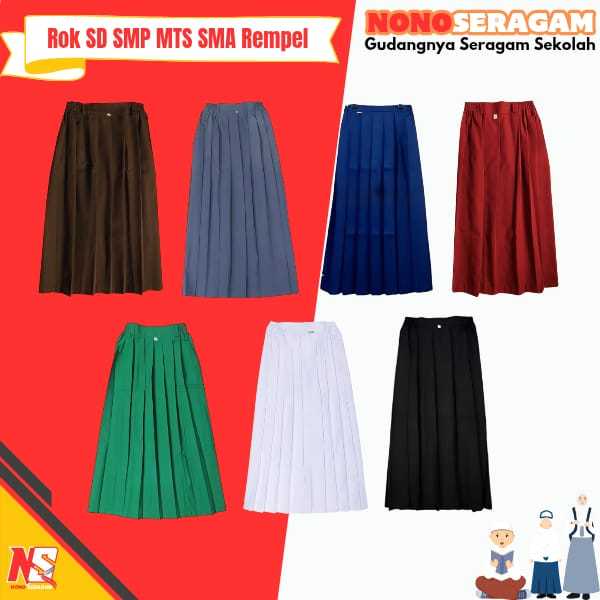 Jual Rok Panjang Sekolah SD MI SMP SMA SMK Perempuan Rempel Lipit Merah Coklat Hitam Putih Hijau ...
