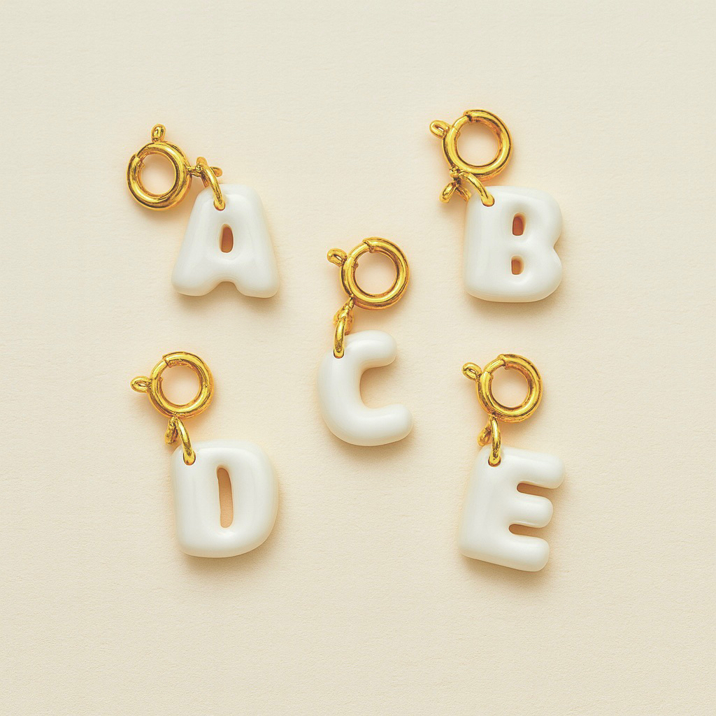 Jual Chera Charms Handmade Gold Clay Charms Alphabet Letters A-Z White ...
