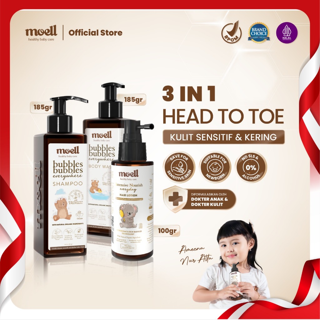 Jual Moell Starter Kit - Hair Lotion 100ml & Body Wash 185gr & Shampoo ...