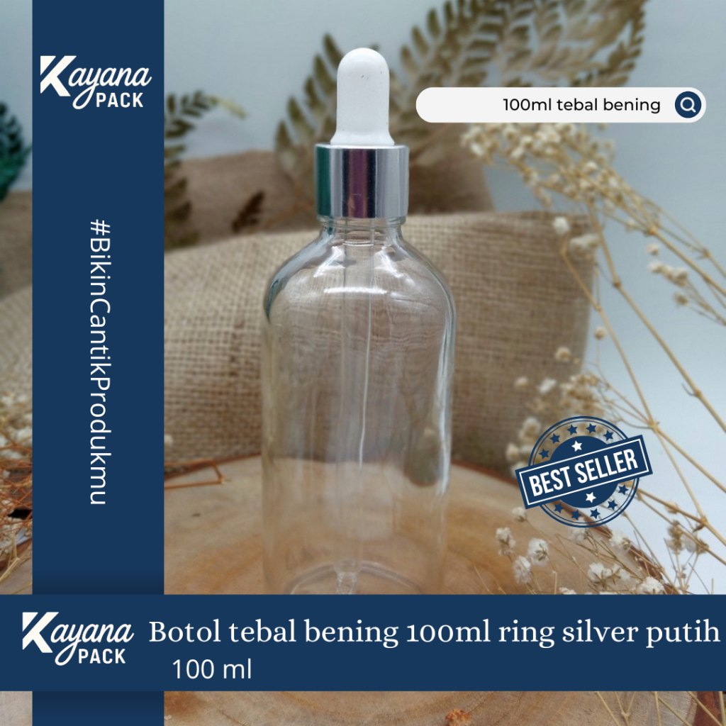 Jual Botol Serum Kaca Bening 100ml Ring Gold atau Silver Karet Putih ...