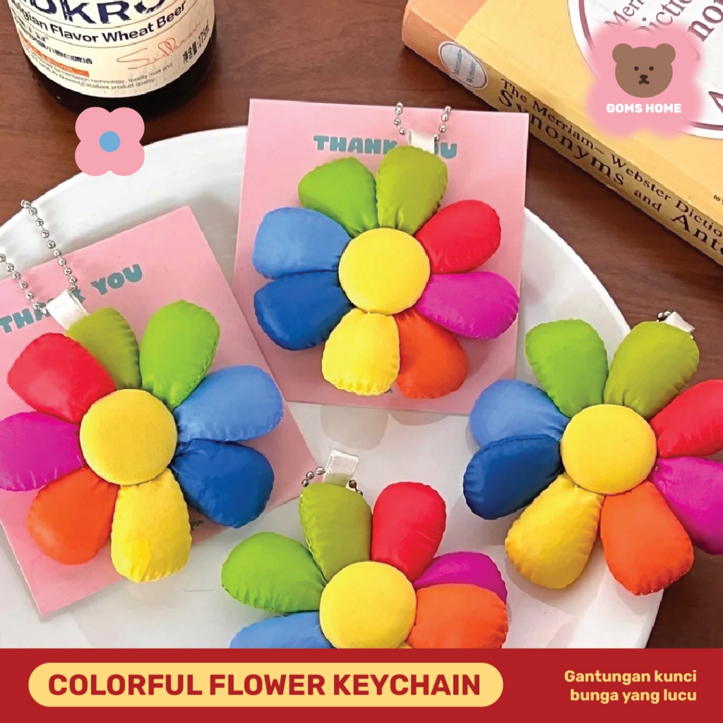 Jual Colorful Flower Keychain Gantungan Kunci Bunga Bewarna Pelangi