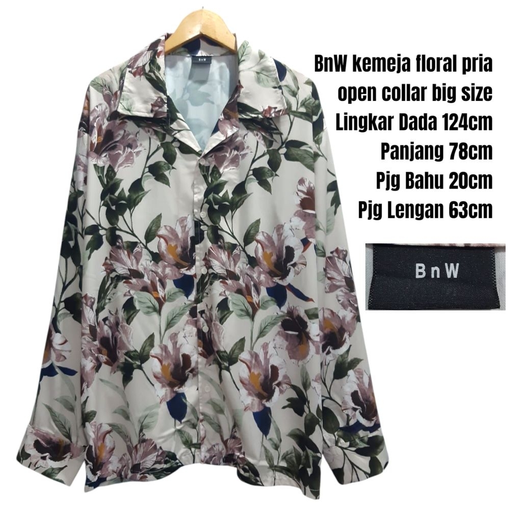 Jual BnW kemeja floral pria open collar big size | Shopee Indonesia