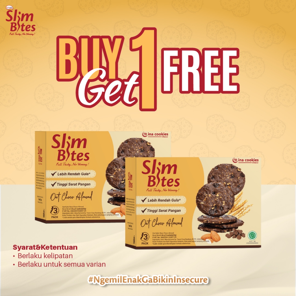 Jual [BUY 1 GET 1] Slim Bites Oat Choco Almond 66gr by Ina Cookies ...