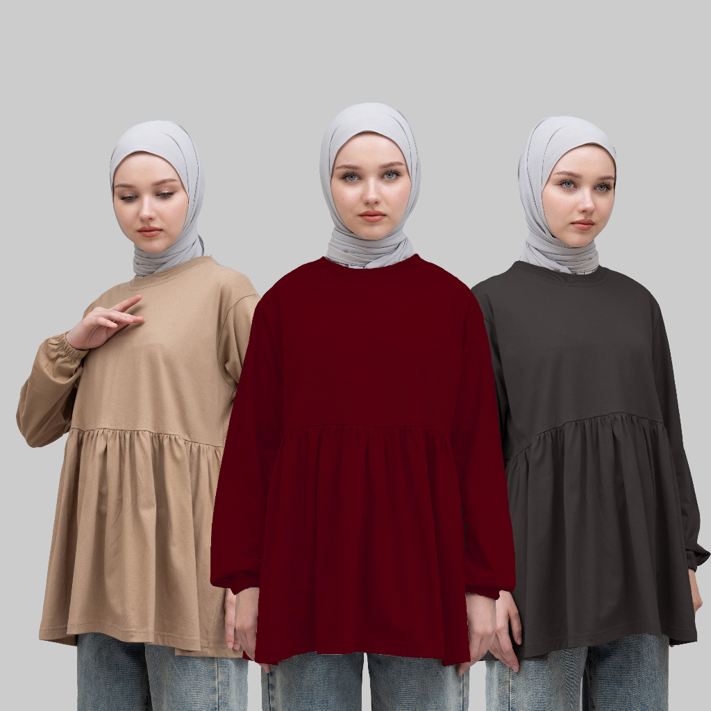 Jual Ruffle Top Kaos Lengan Panjang Wanita Rample Cotton Combed 24s ...