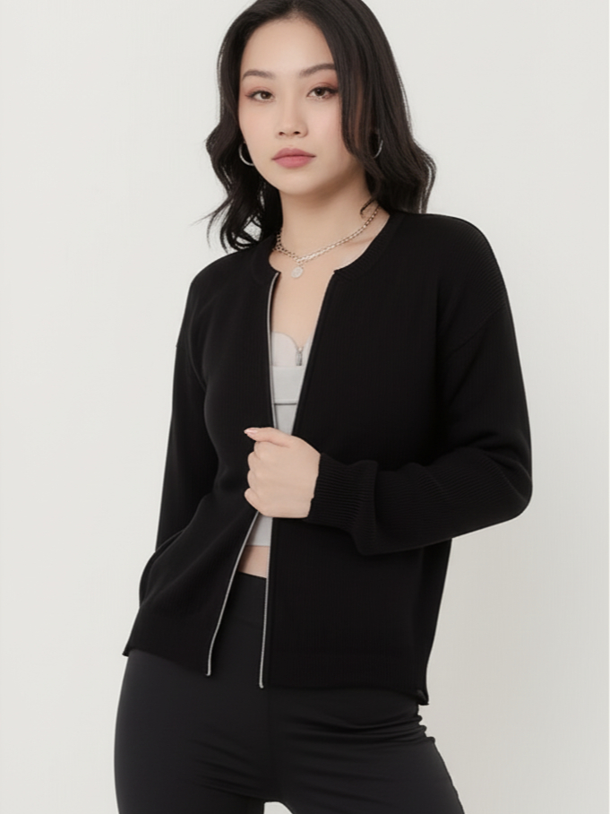 Jual HECTIC Carla Cardigan Wanita Double Zipper Bomber Cardy Knit Basic ...