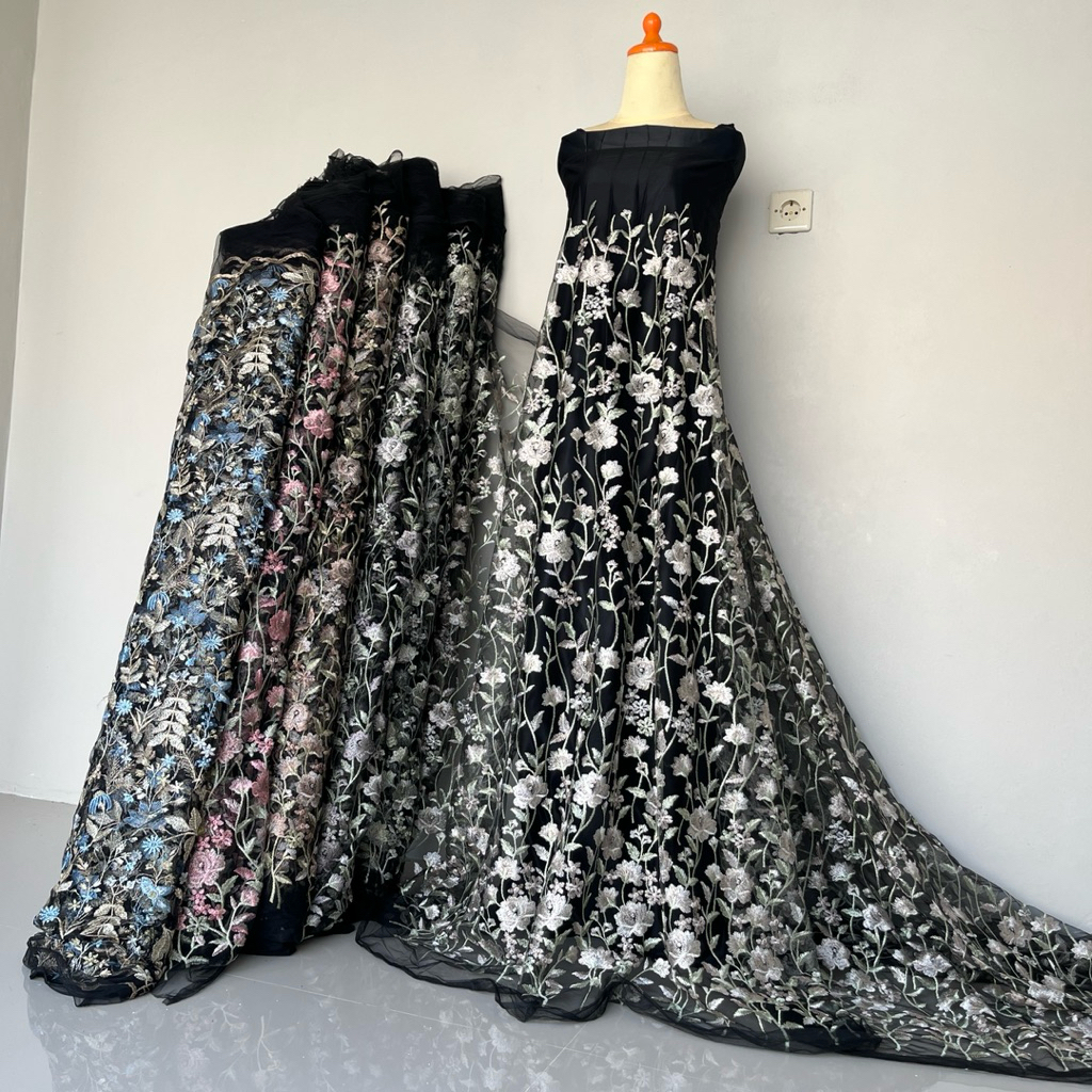 Jual Kain Valentino | Tulle Garden Multicolor | Bahan Tile Bordir ...