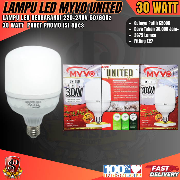Jual (8PCS)BOLAM LED MYVO UNITED 30W BERGARANSI SNI /LAMPU LED 30W ...