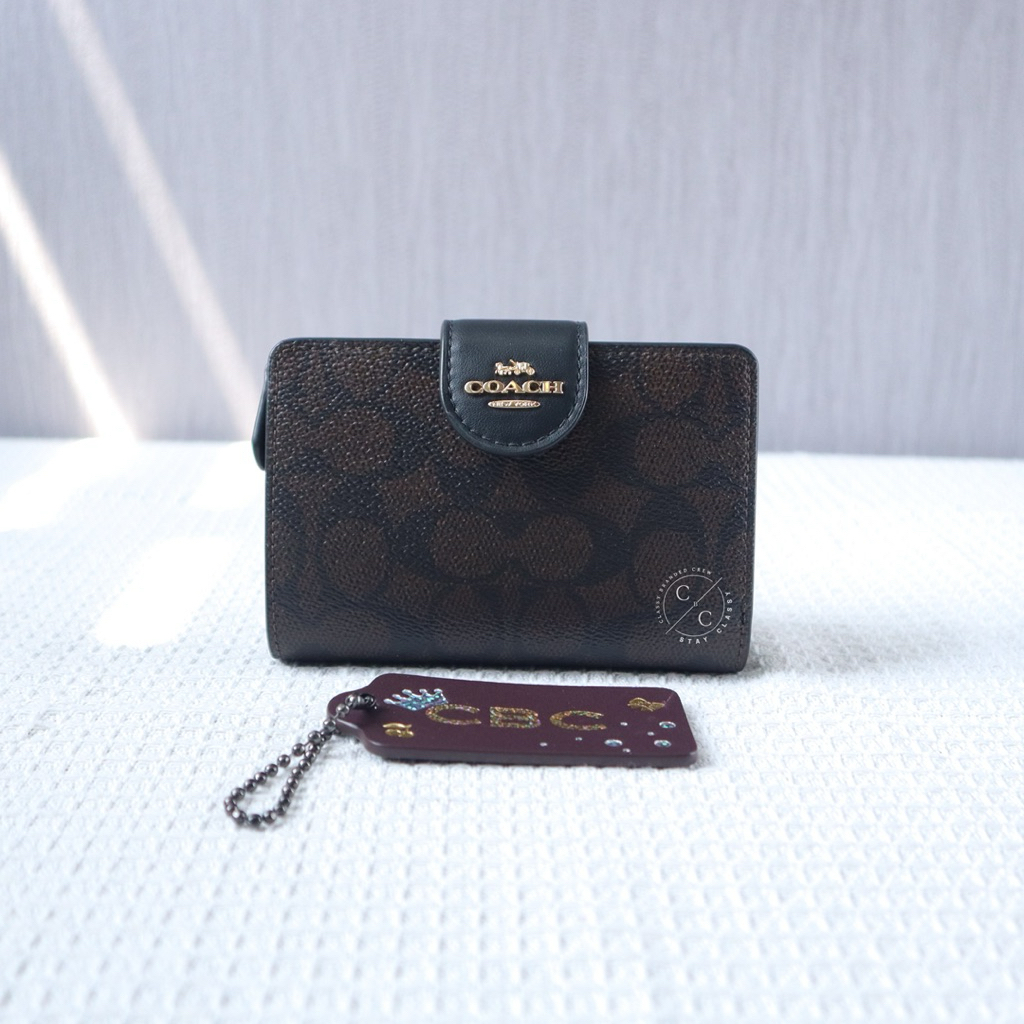 Jual Coach Medium Corner Zip Wallet In Signature Canvas CW786 Walnut ...