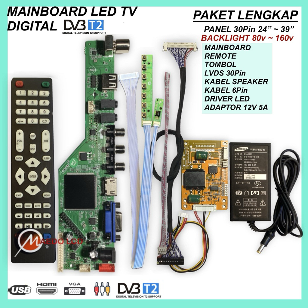 Jual Universal LED TV Board Digital DVBT2 | Paket lengkap Panel LED 24 ...
