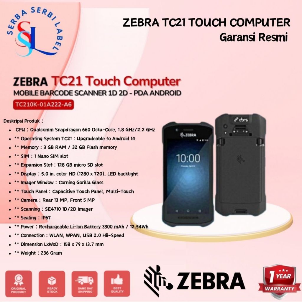 Jual ZEBRA TC21 TC210K-01A222-A6 Mobile Touchscreen Computers ...