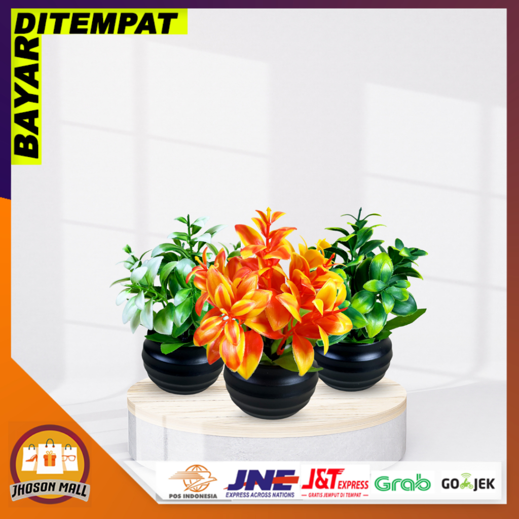 Jual JM Tanaman Hias Mini Bunga Plastik Pot Hitam Tanaman Artificial ...