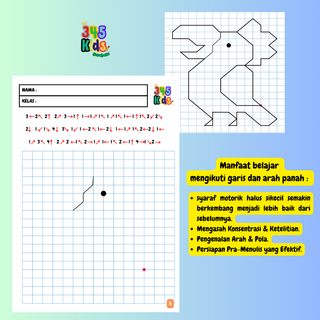 Jual Worksheet Menggambar Mengikuti Garis & Arah Panah : Lembar Kerja ...