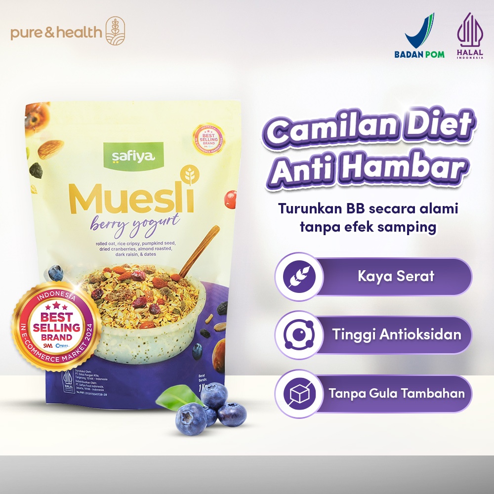 Jual Muesli Berry Yogurt 1 Kg Safiya Sarapan Diet Sehat dengan Kacang ...