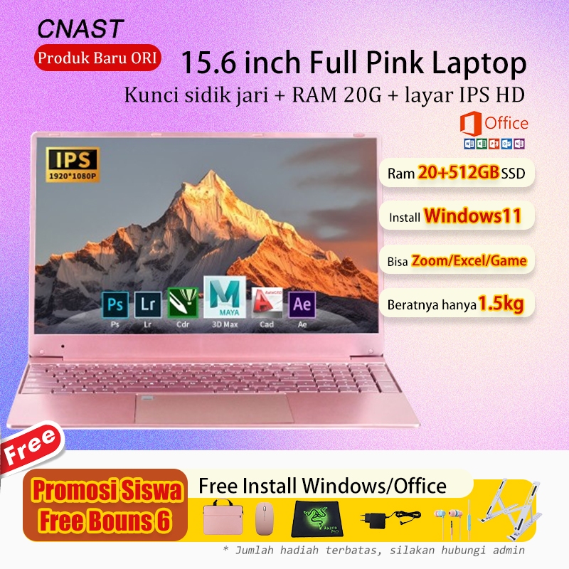Jual CNAST Laptop Pink Ram20g+512GB SSD Baru ORI 1080p IPS Windows11 ...