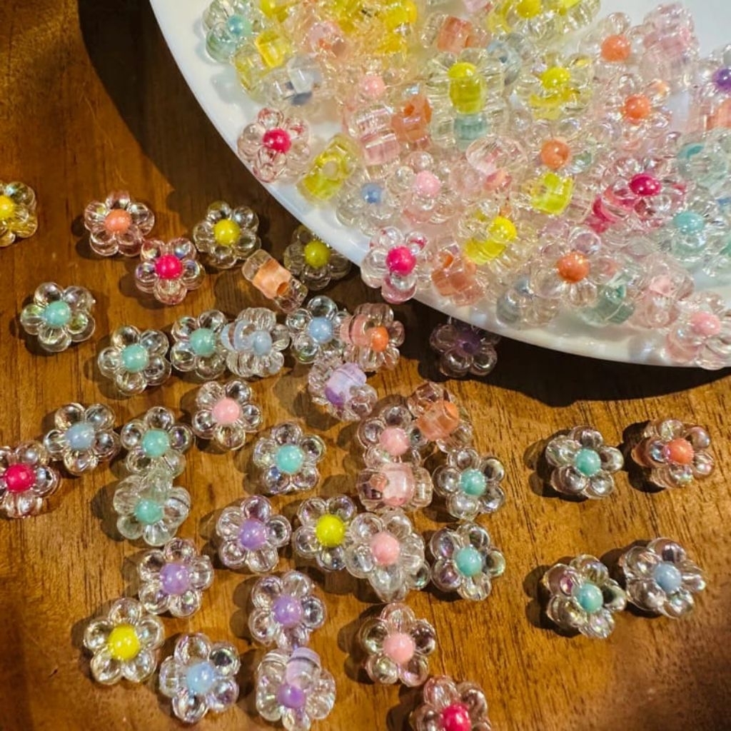 Jual (40 pcs ) Mote Bening Isi Manik Manik Bunga Clear - Bahan ...