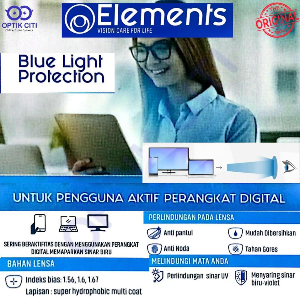 Jual Lensa Kacamata Minus / Plus Essilor Elements Blue Light Protection ...