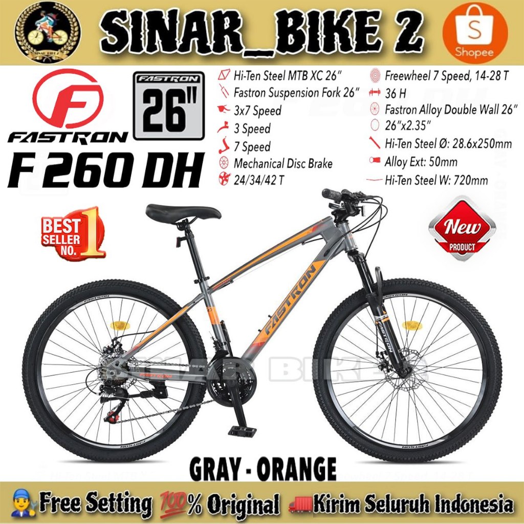 Jual Sepeda Gunung MTB FASTRON 260 DH Ukuran 26 Inch Rem Cakram 21 ...