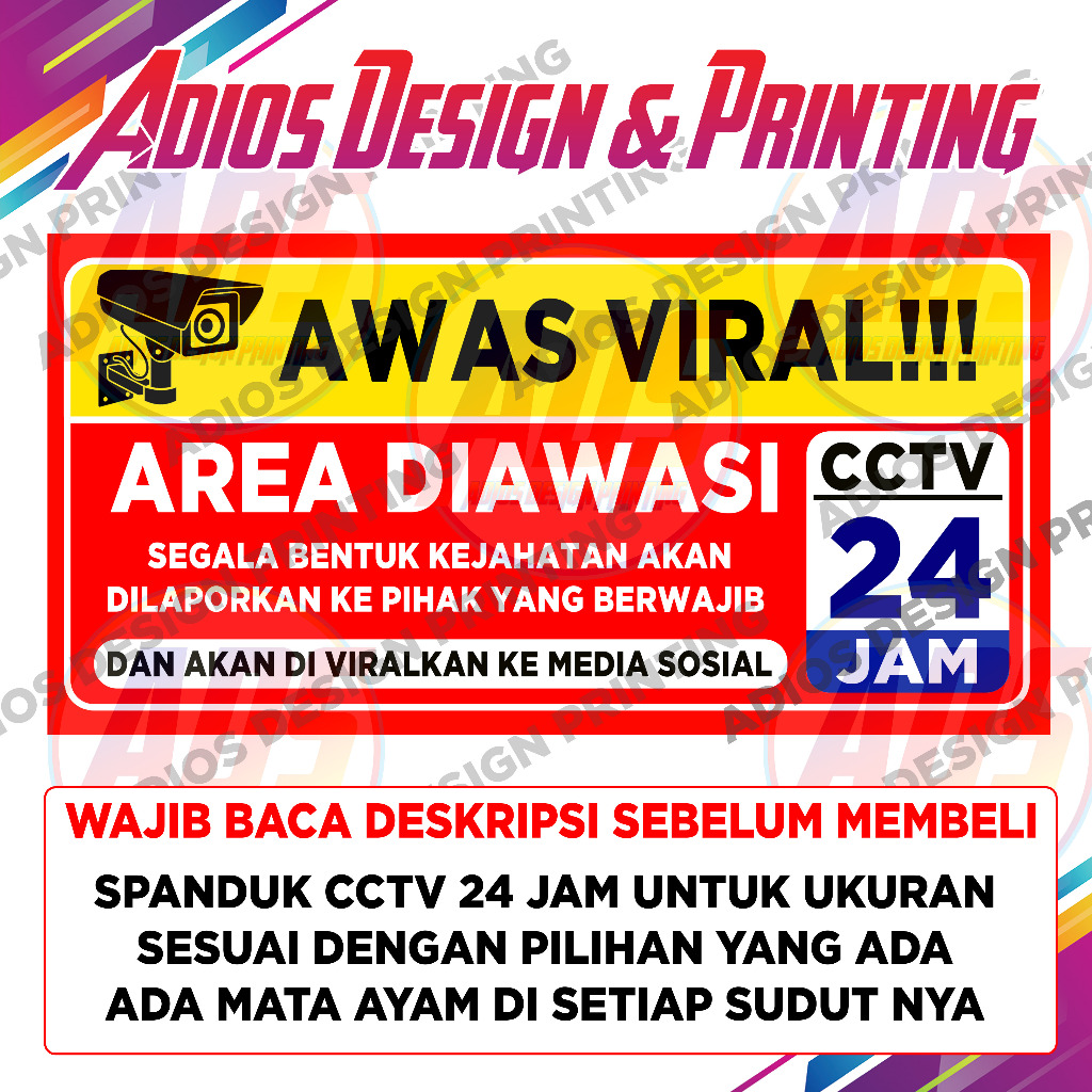 Jual Banner spanduk awas viral area diawasi CCTV 24 jam / Spanduk ...