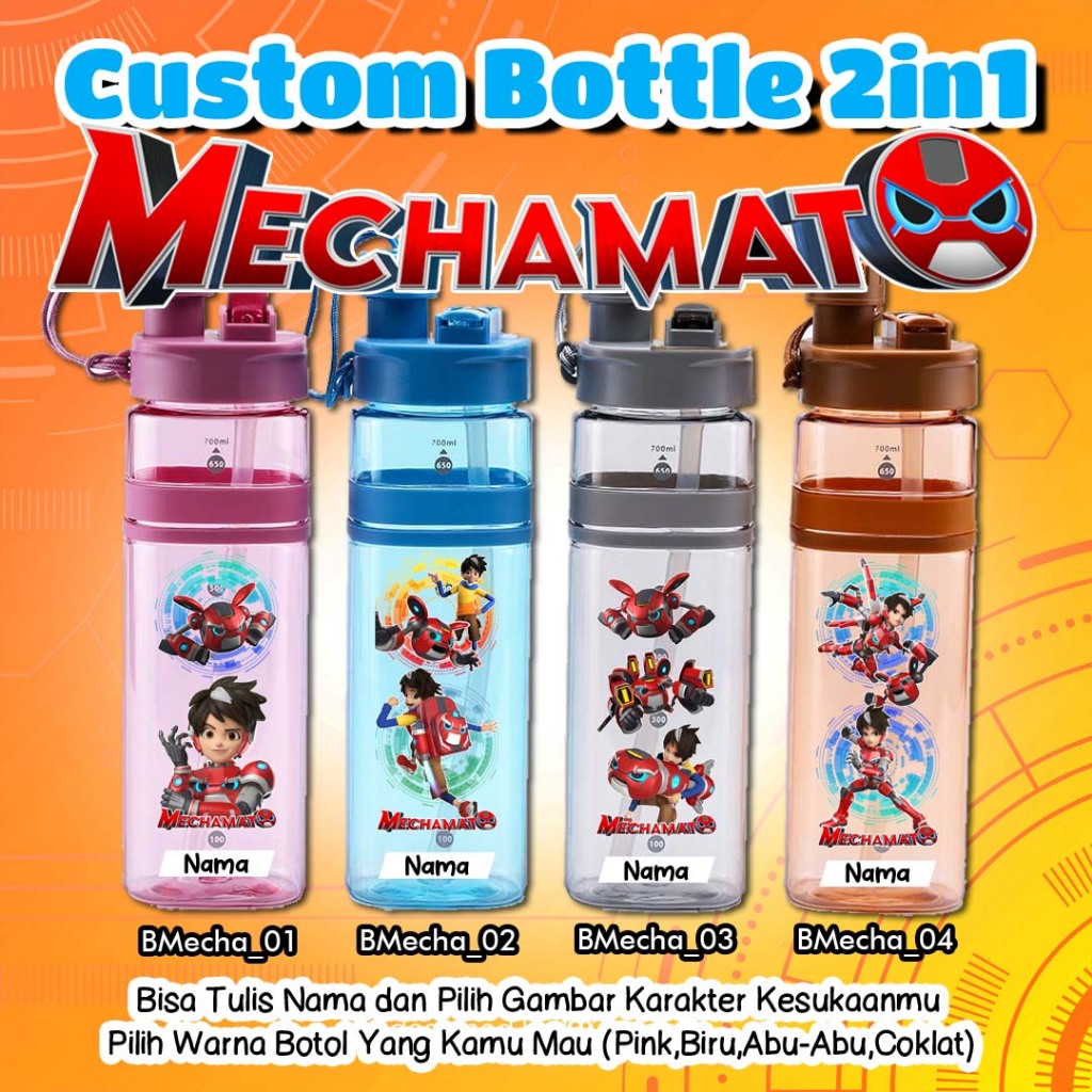 Jual CUSTOM BOTOL MINUM 2 IN 1 KARTUN ANAK FAVORIT MECHAMATO ROBOT HERO ...