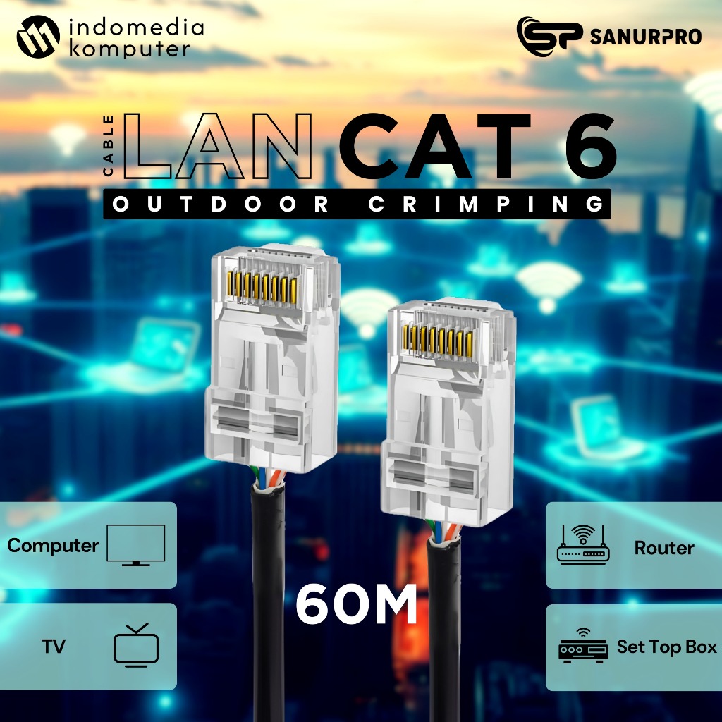 Jual JUAL KABEL LAN CAT 6 SIAP PAKAI 60m Outdoor Indoor | Shopee Indonesia