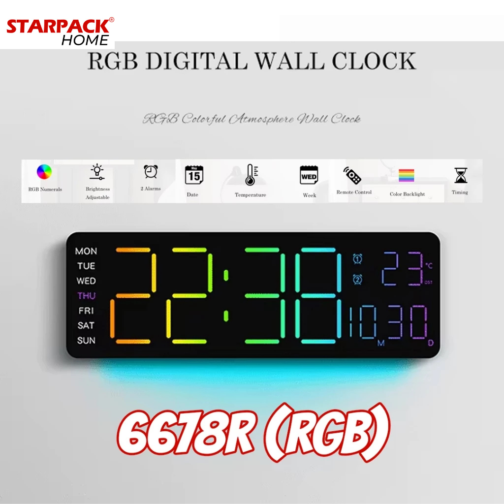 Jual Jam Dinding Gaming RGB 6678R – LED Digital Wireless, Kalender ...