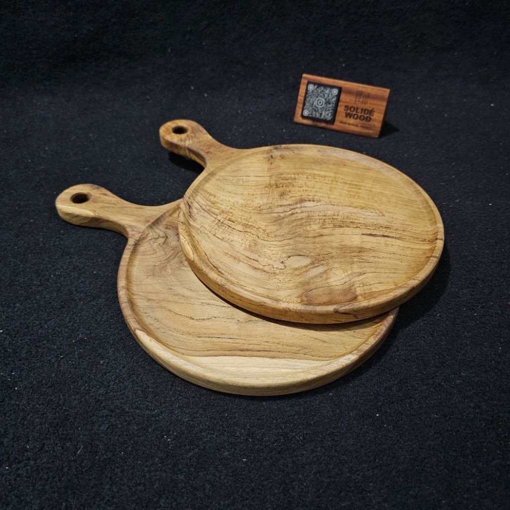 Jual Pizza tray Ø 20cm 22cm / piring bulat gagang kayu / talenan ...