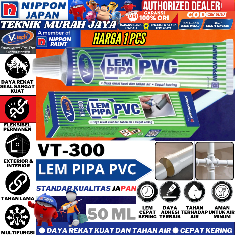 Jual VTECH Nippon Paint Japan LEM PIPA VT-300 LEM PIPA 50 ML VT 300 LEM ...