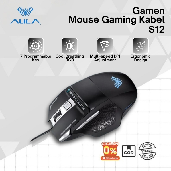 Jual AULA Mouse Gaming Kabel RGB S12 Professional Gaming Mouse 4800DPI ...