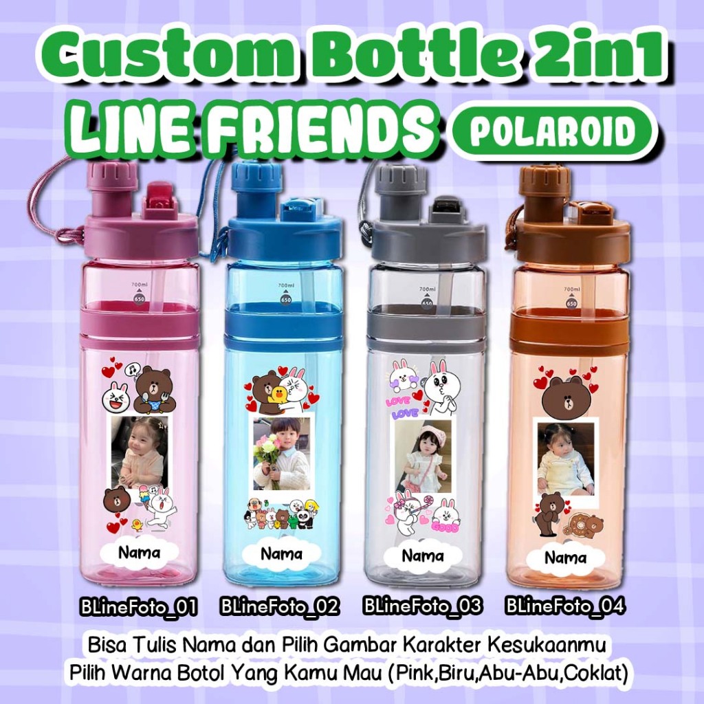 Jual CUSTOM BOTOL MINUM 2 IN 1 KARTUN ANAK FAVORIT LINE FRIENDS BROWN ...