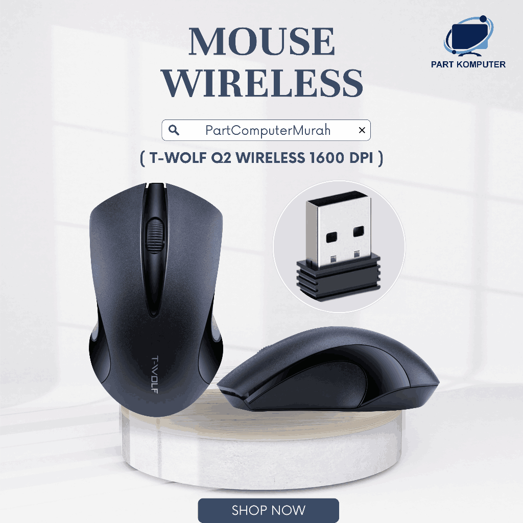 Jual Mouse Wireless USB T-WOLF Q1/Q2 1600 DPI 2.4GHz Free Baterai Cocok ...